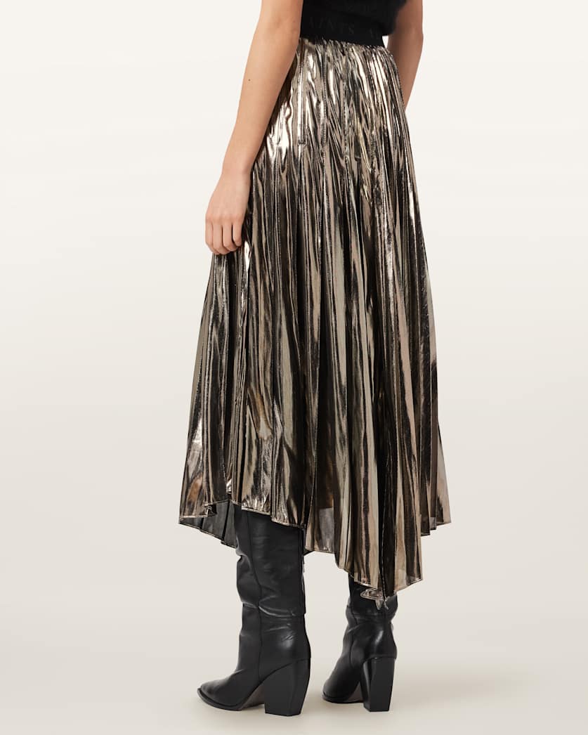Jax Pleated Midi Skirt METALLIC GOLD | ALLSAINTS